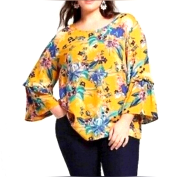 Ava & Viv | Tops | Ava Viv Yellow Floral Blouse With Crisscross Back ...